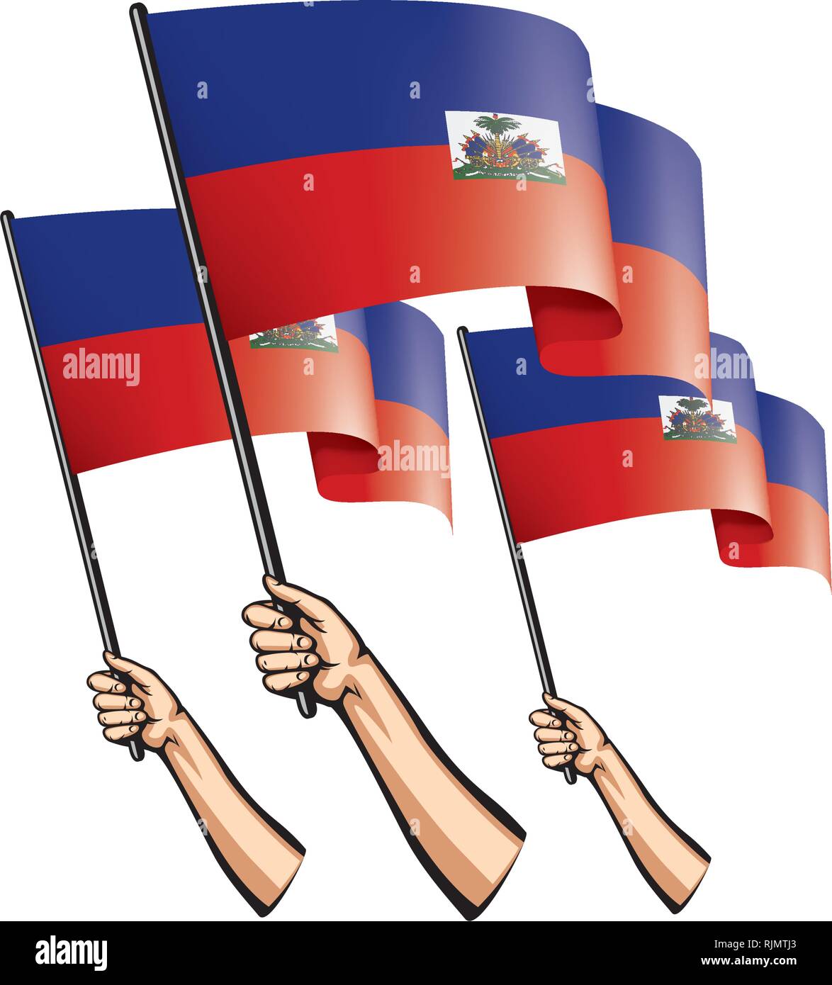 Haiti flag and hand on white background. Vector illustration Stock ...