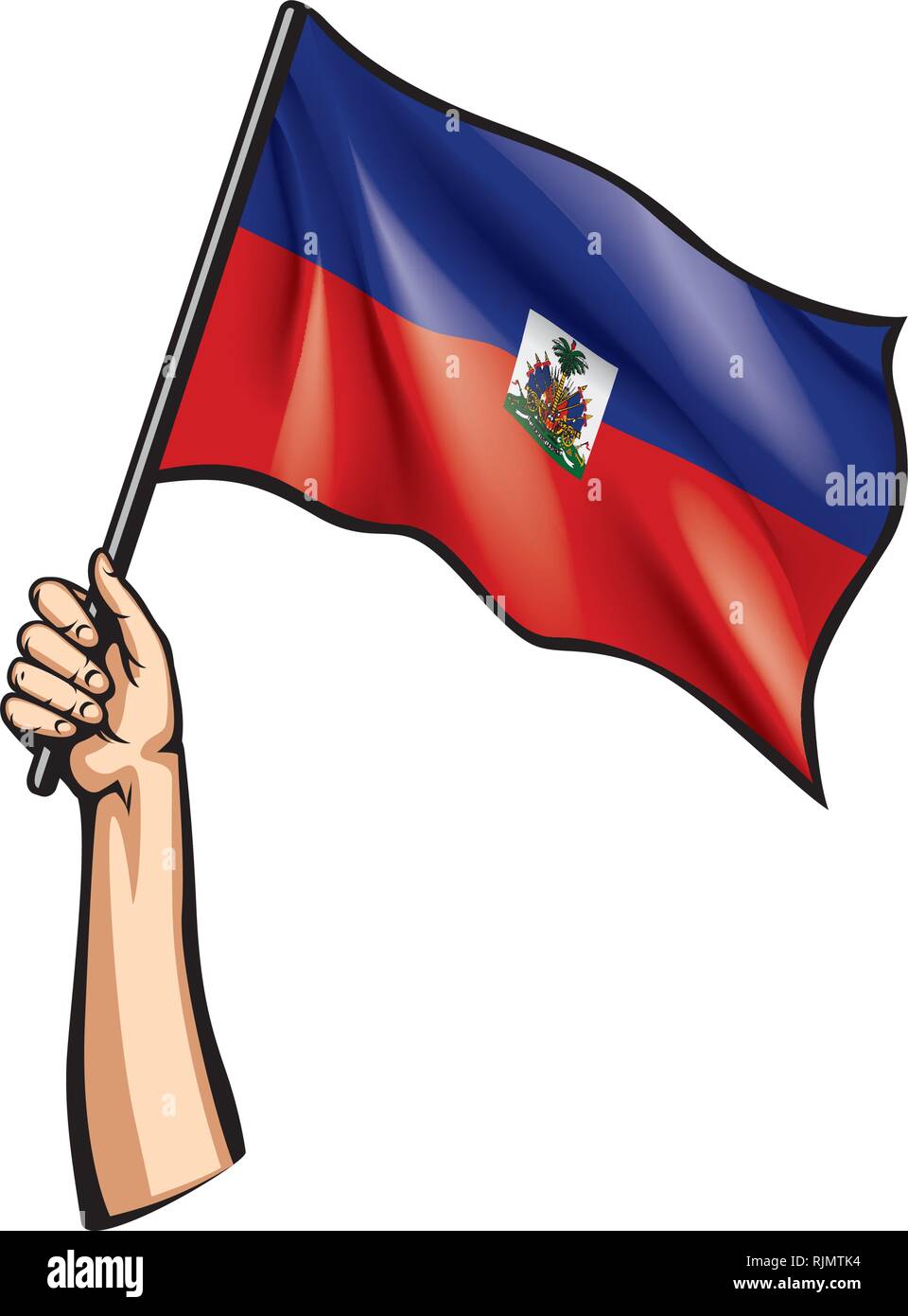 Haiti flag and hand on white background. Vector illustration Stock ...
