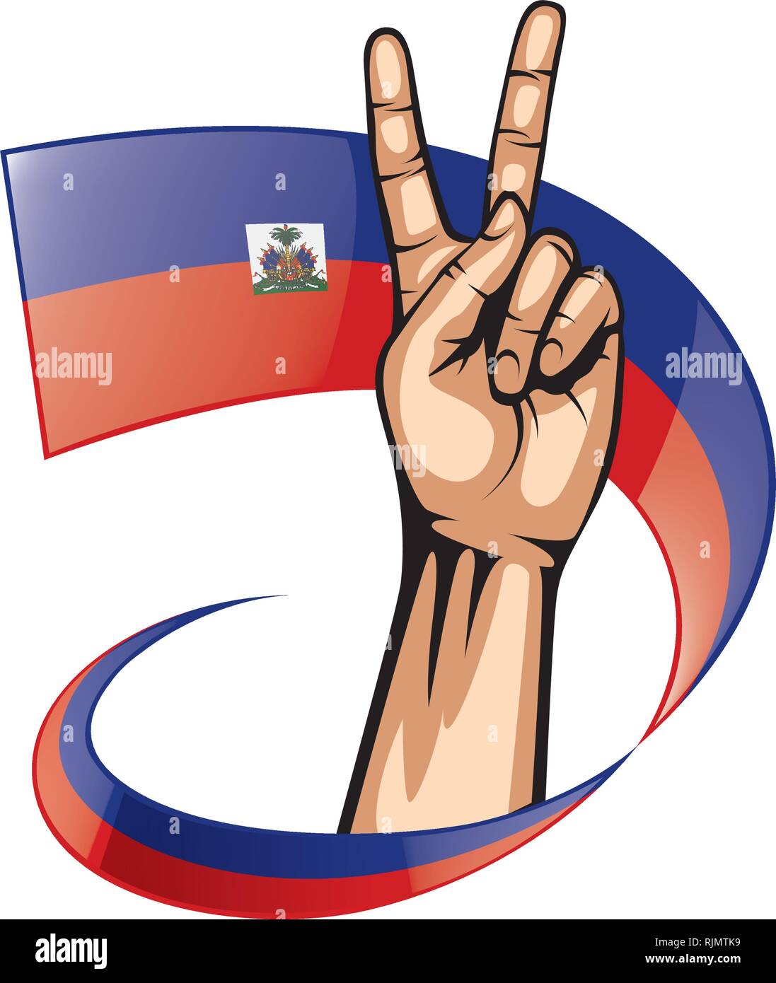 Haiti flag and hand on white background. Vector illustration Stock ...