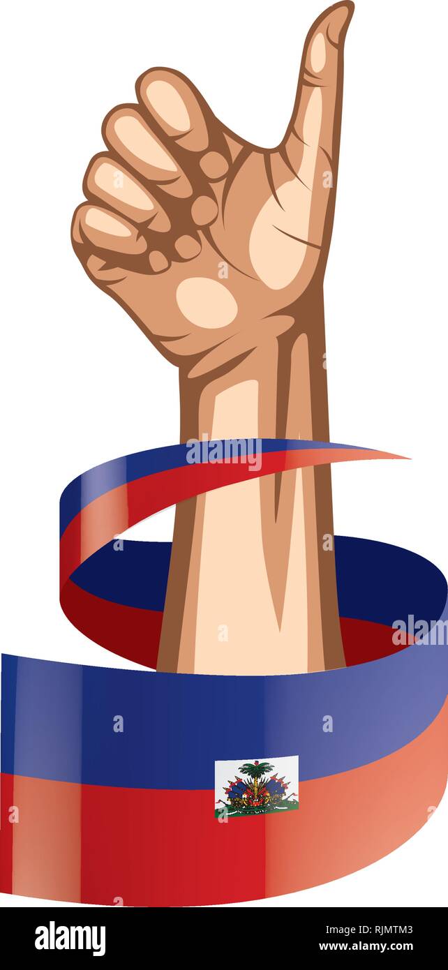 Haiti flag and hand on white background. Vector illustration Stock ...
