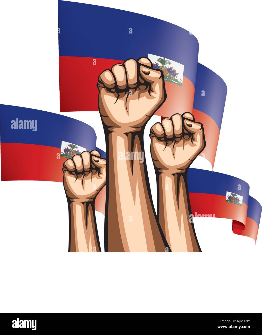 Haiti flag and hand on white background. Vector illustration Stock ...