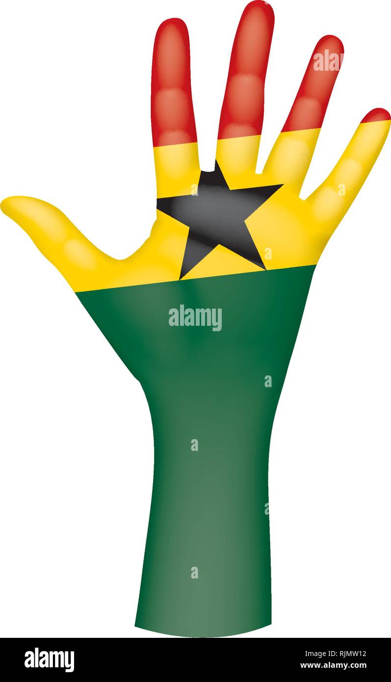Ghana flag and hand on white background. Vector illustration Stock ...