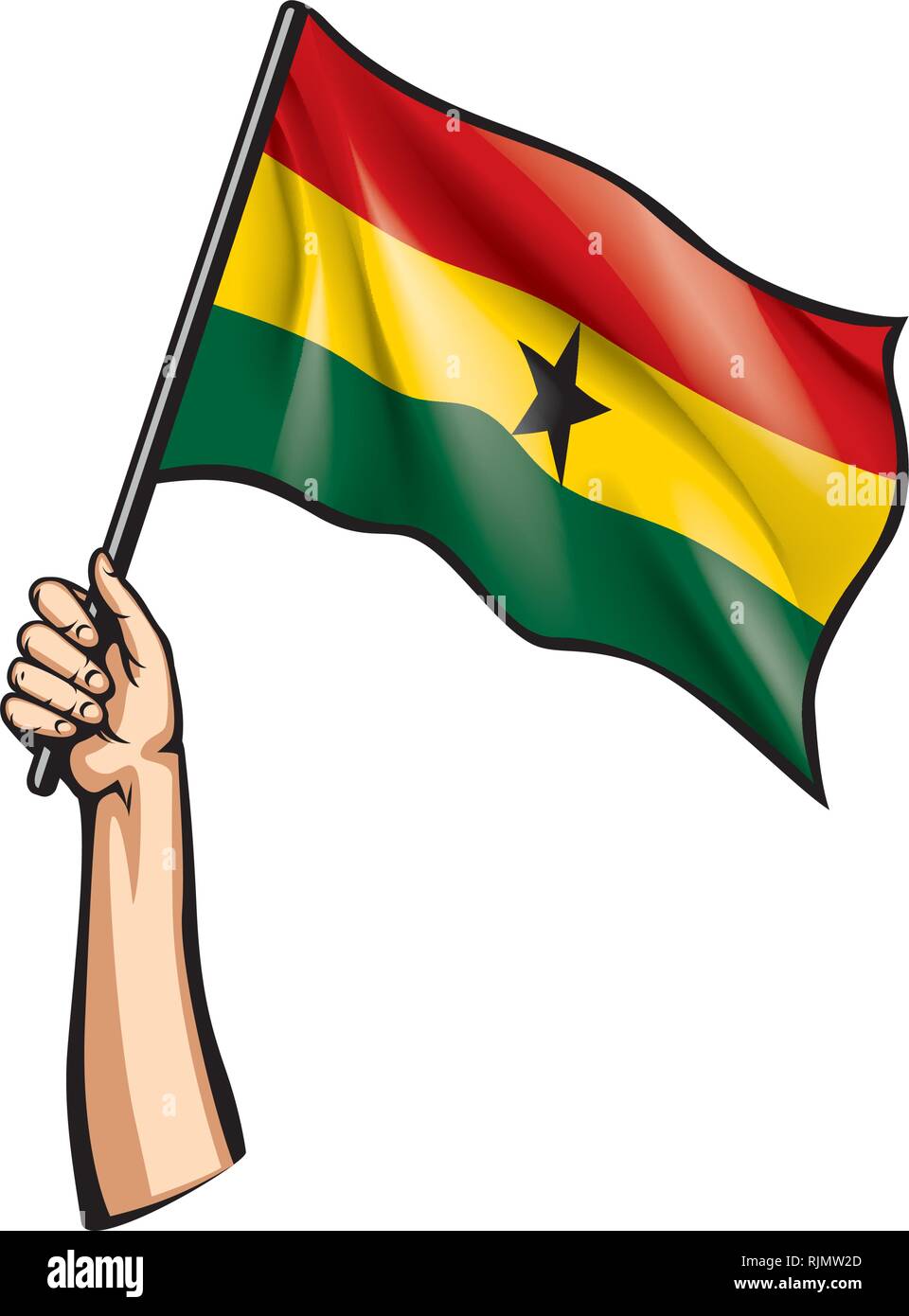 Ghana flag and hand on white background. Vector illustration Stock ...