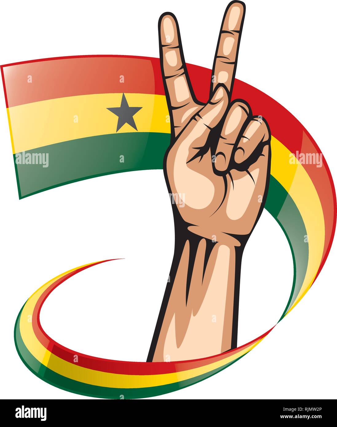 Ghana flag and hand on white background. Vector illustration Stock ...