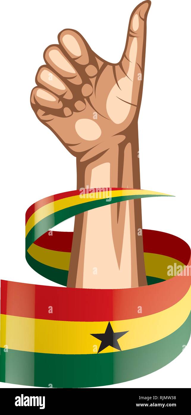 Ghana flag and hand on white background. Vector illustration Stock ...