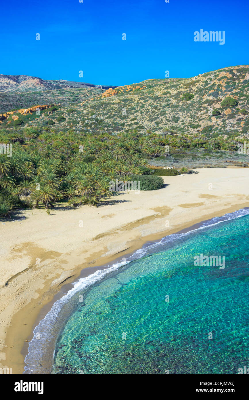 Scenic landscape of palm trees, turquoise water and tropical beach, Vai ...