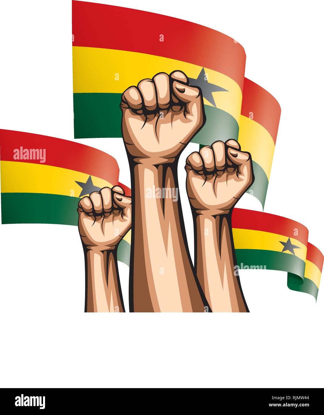 Ghana flag and hand on white background. Vector illustration Stock ...