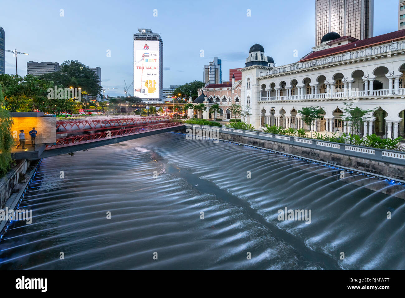 water games with fountains on the Klang river in Kuala Lumpur, Malaysia ...