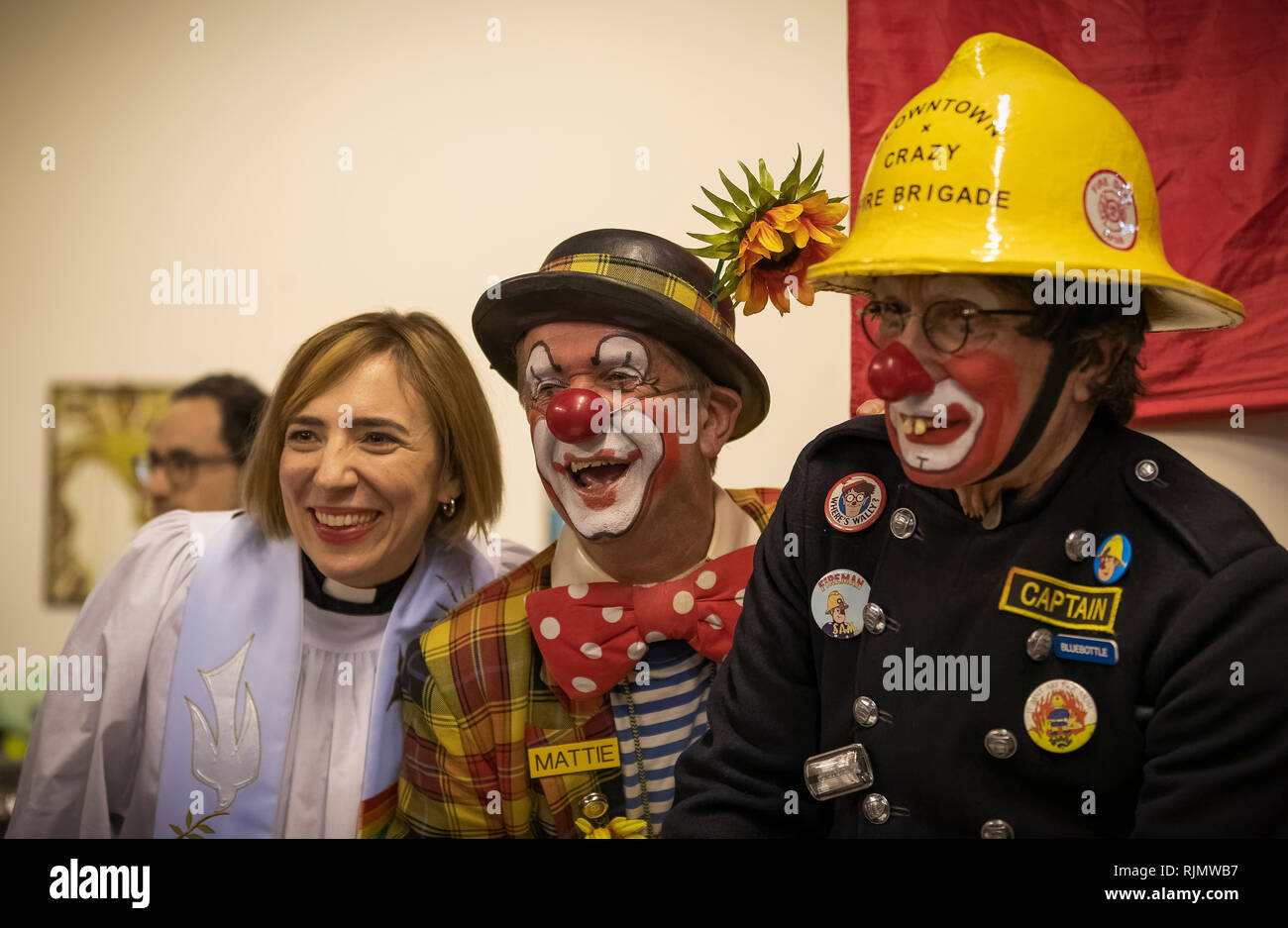Reverend Clown and Fireman Clown at Clown Memorial Service Stock Photo ...