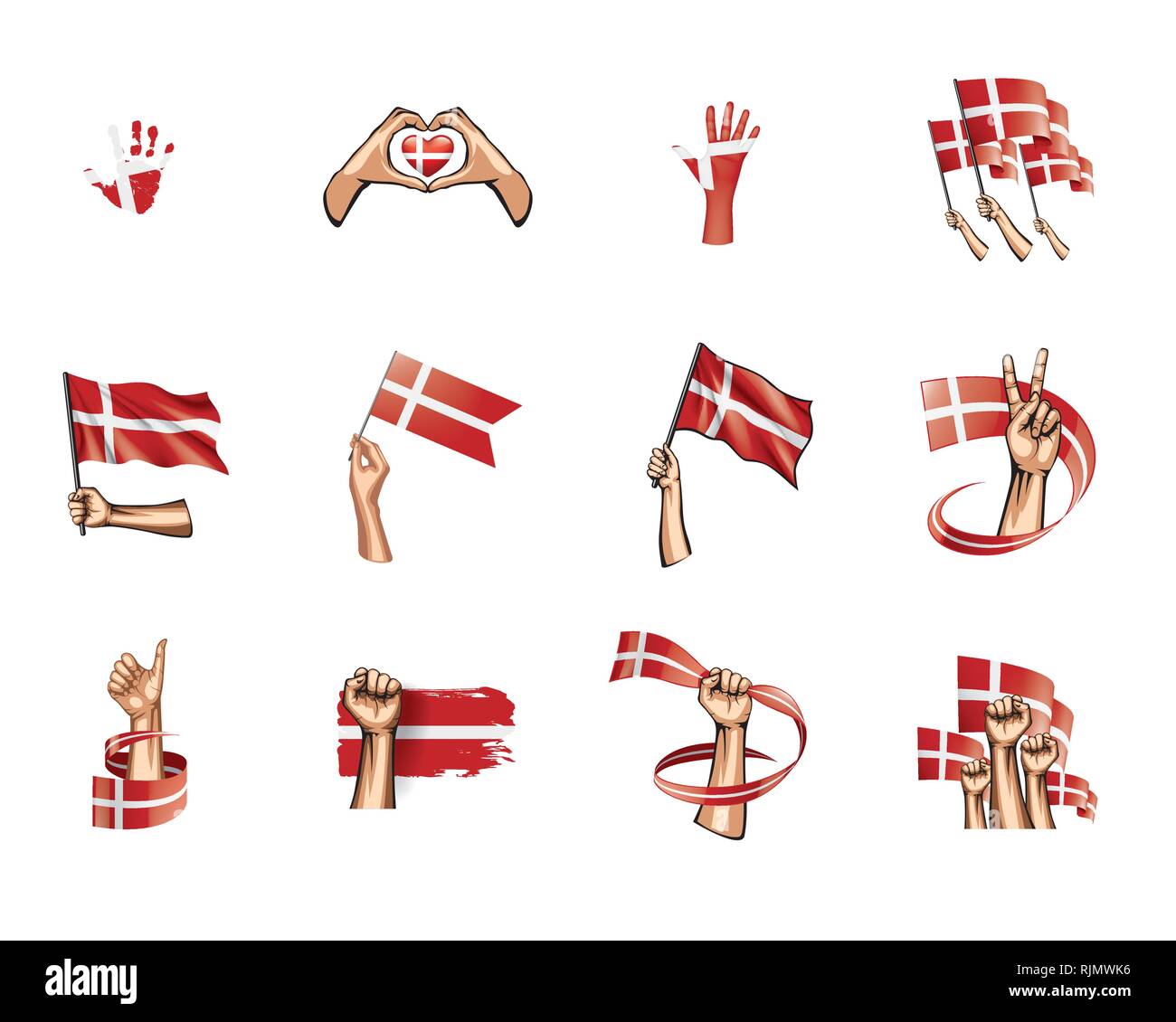 Denmark flag and hand on white background. Vector illustration Stock ...