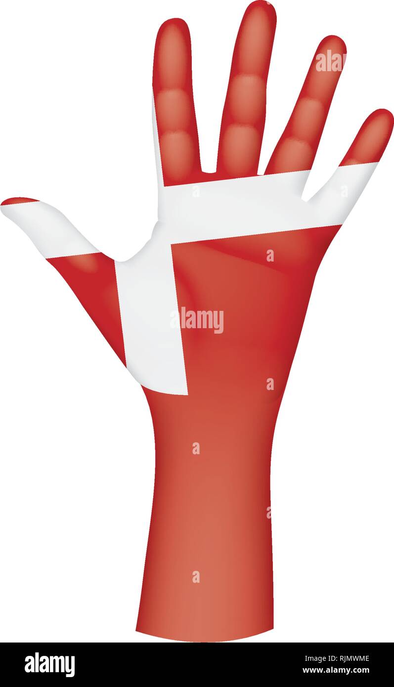 Denmark flag and hand on white background. Vector illustration Stock ...