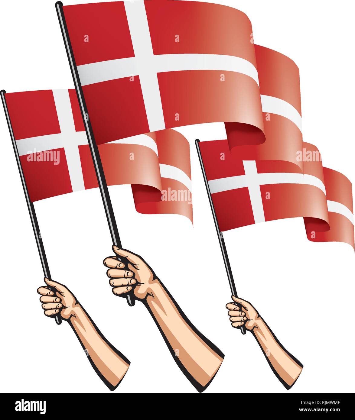 Denmark flag and hand on white background. Vector illustration Stock ...
