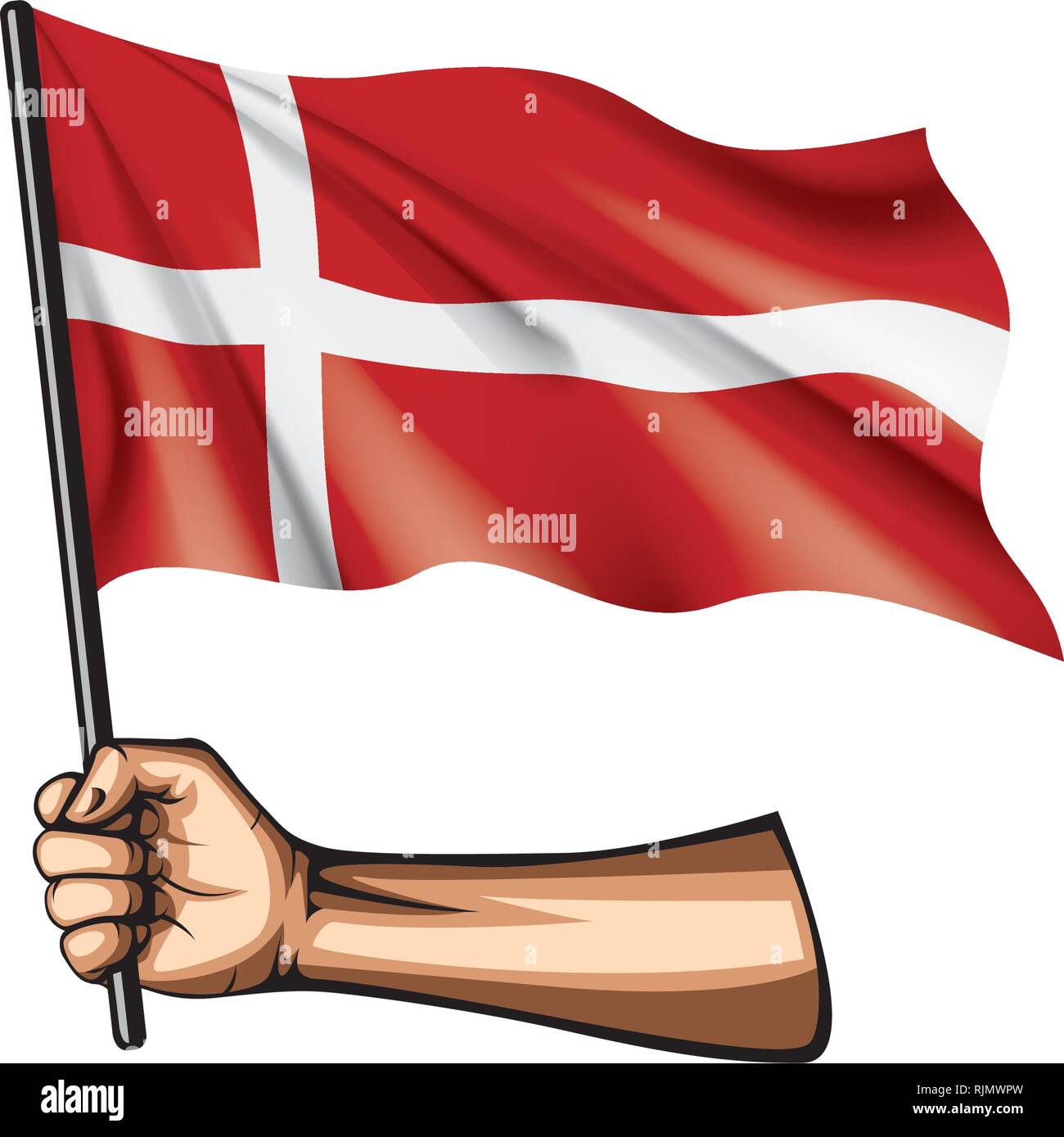Denmark flag and hand on white background. Vector illustration Stock ...