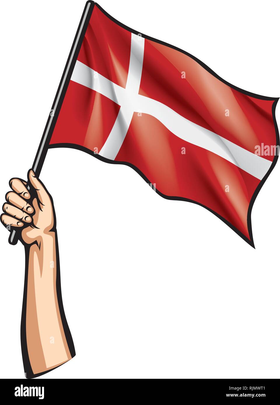 Denmark flag and hand on white background. Vector illustration Stock ...