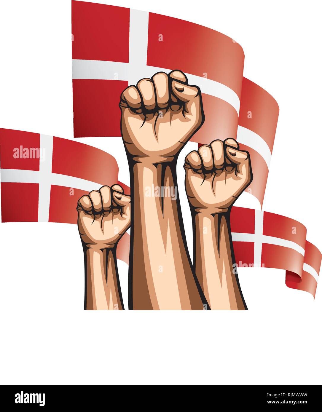 Denmark flag and hand on white background. Vector illustration Stock ...