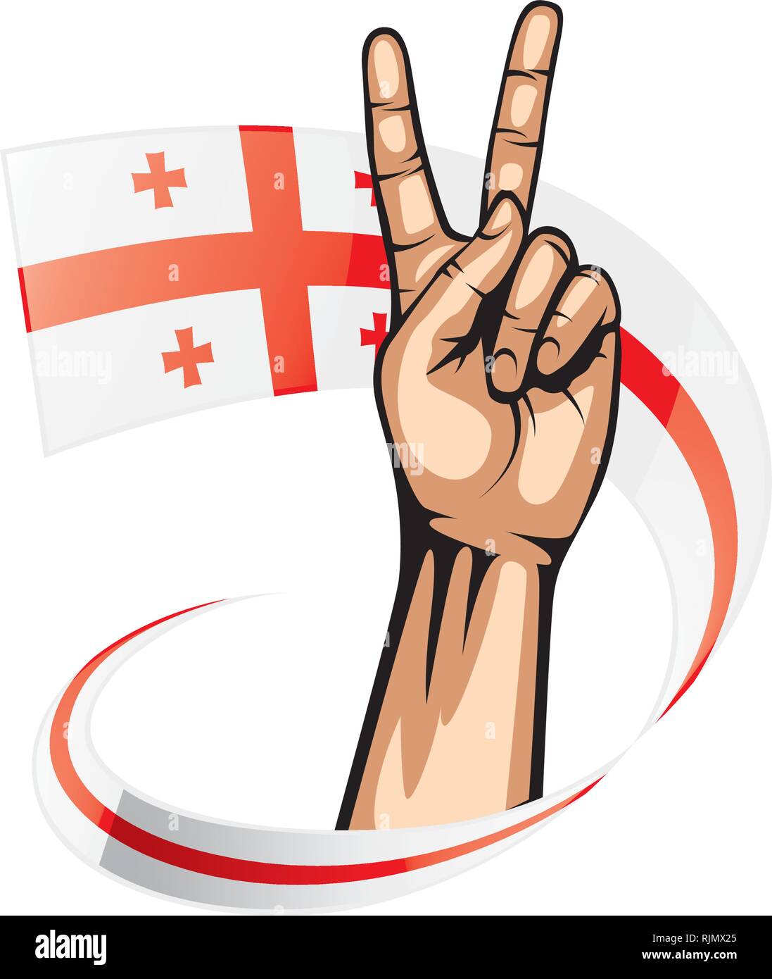 Georgia flag and hand on white background. Vector illustration Stock ...
