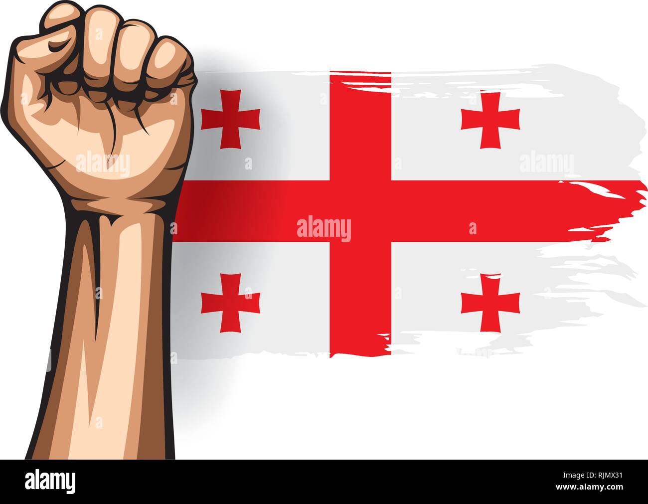 Georgia flag and hand on white background. Vector illustration Stock ...