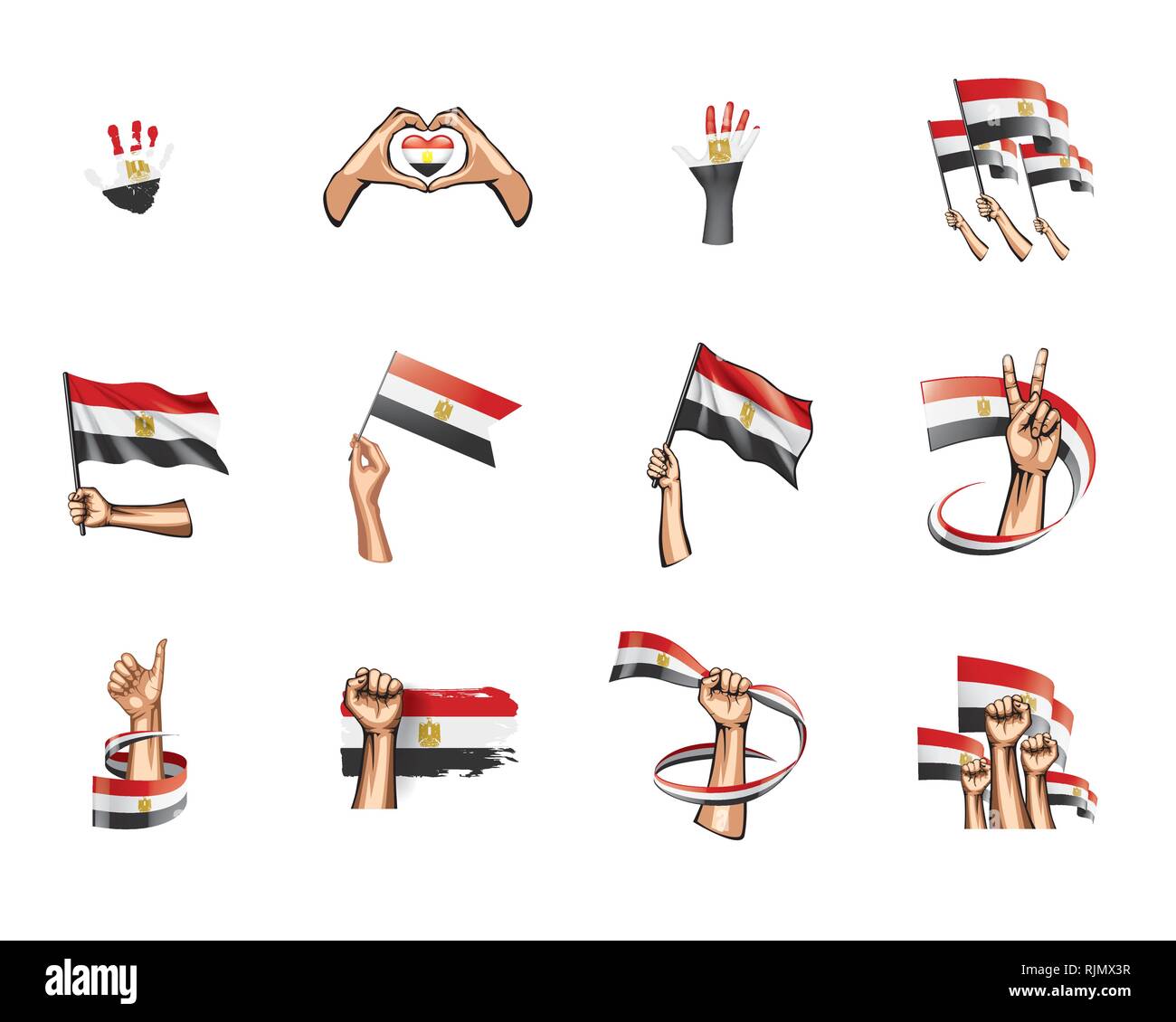 Egypt flag and hand on white background. Vector illustration Stock ...
