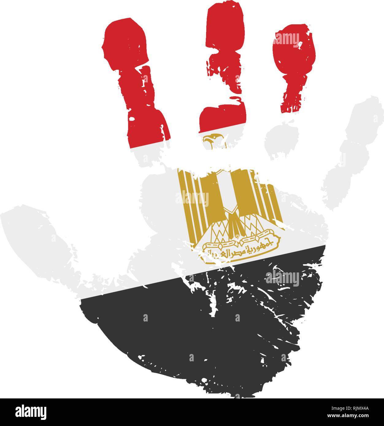 Egypt flag and hand on white background. Vector illustration Stock ...