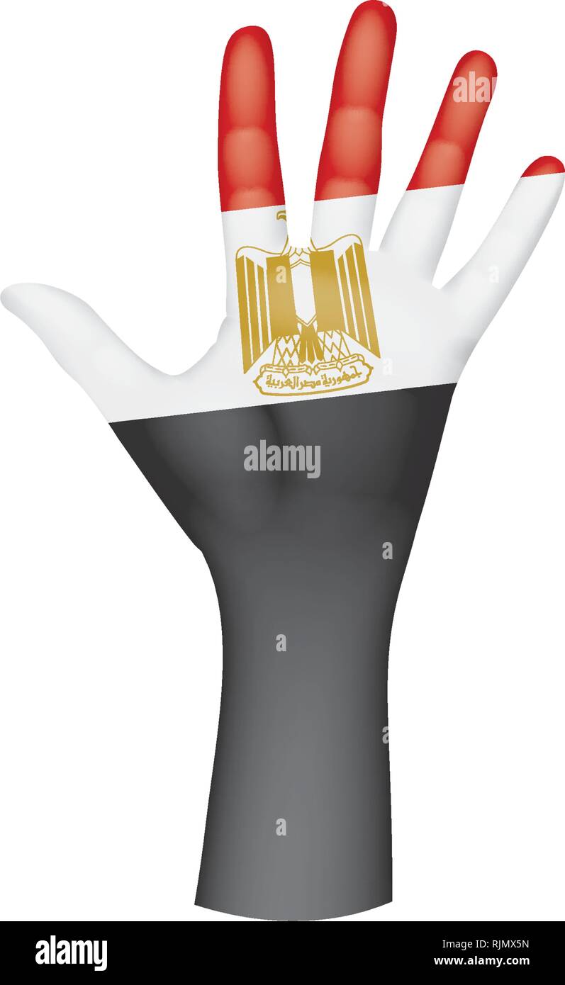 Egypt flag and hand on white background. Vector illustration Stock ...