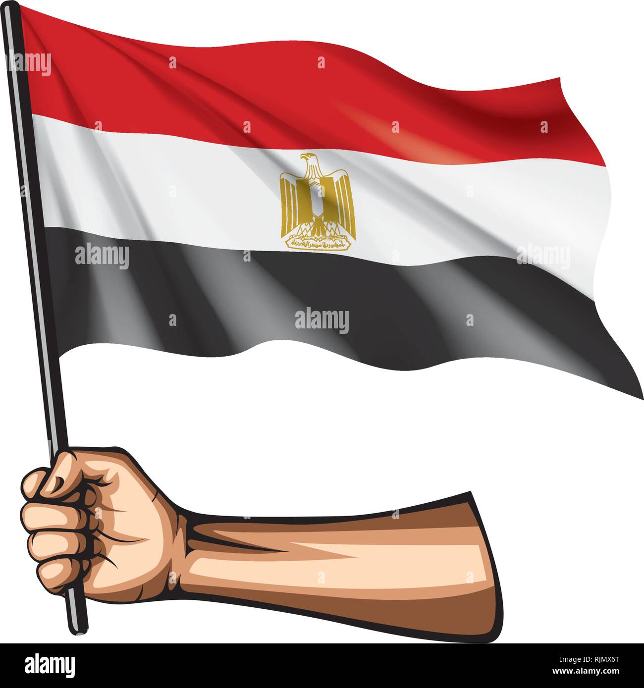 Egypt flag and hand on white background. Vector illustration Stock ...