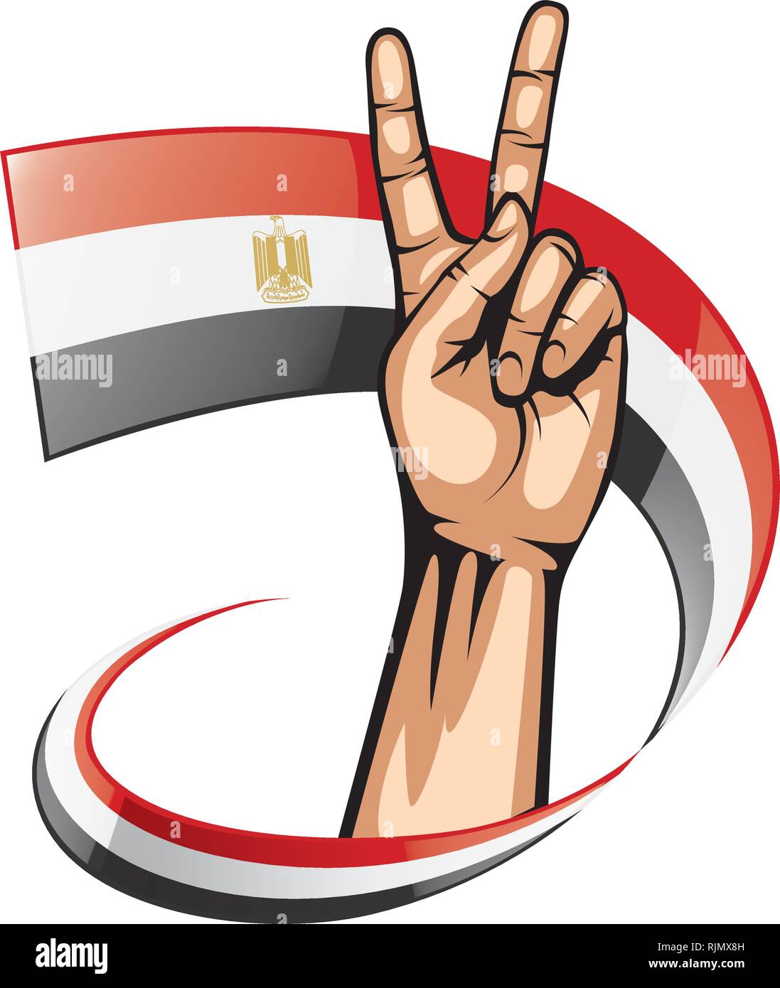 Egypt flag and hand on white background. Vector illustration Stock ...