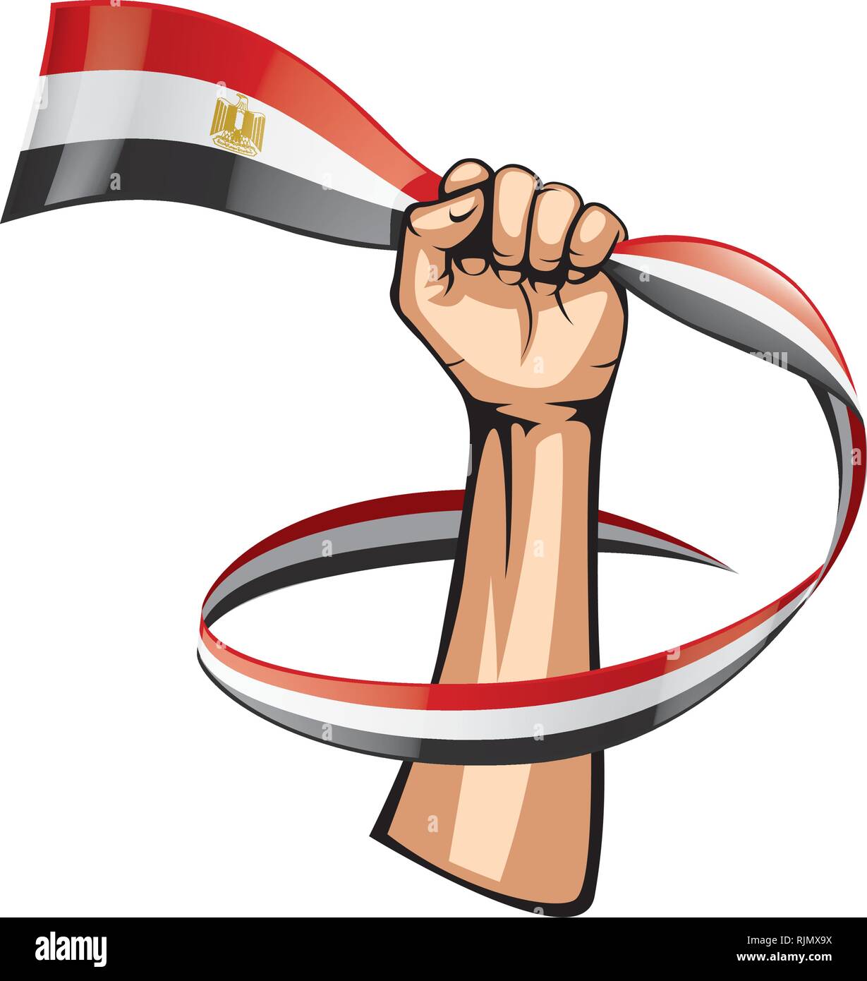 Egypt flag and hand on white background. Vector illustration Stock ...