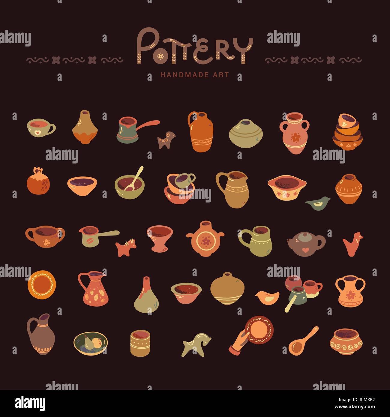 Pottery icons set. Logotype for the pottery shop, art shop, clay ...