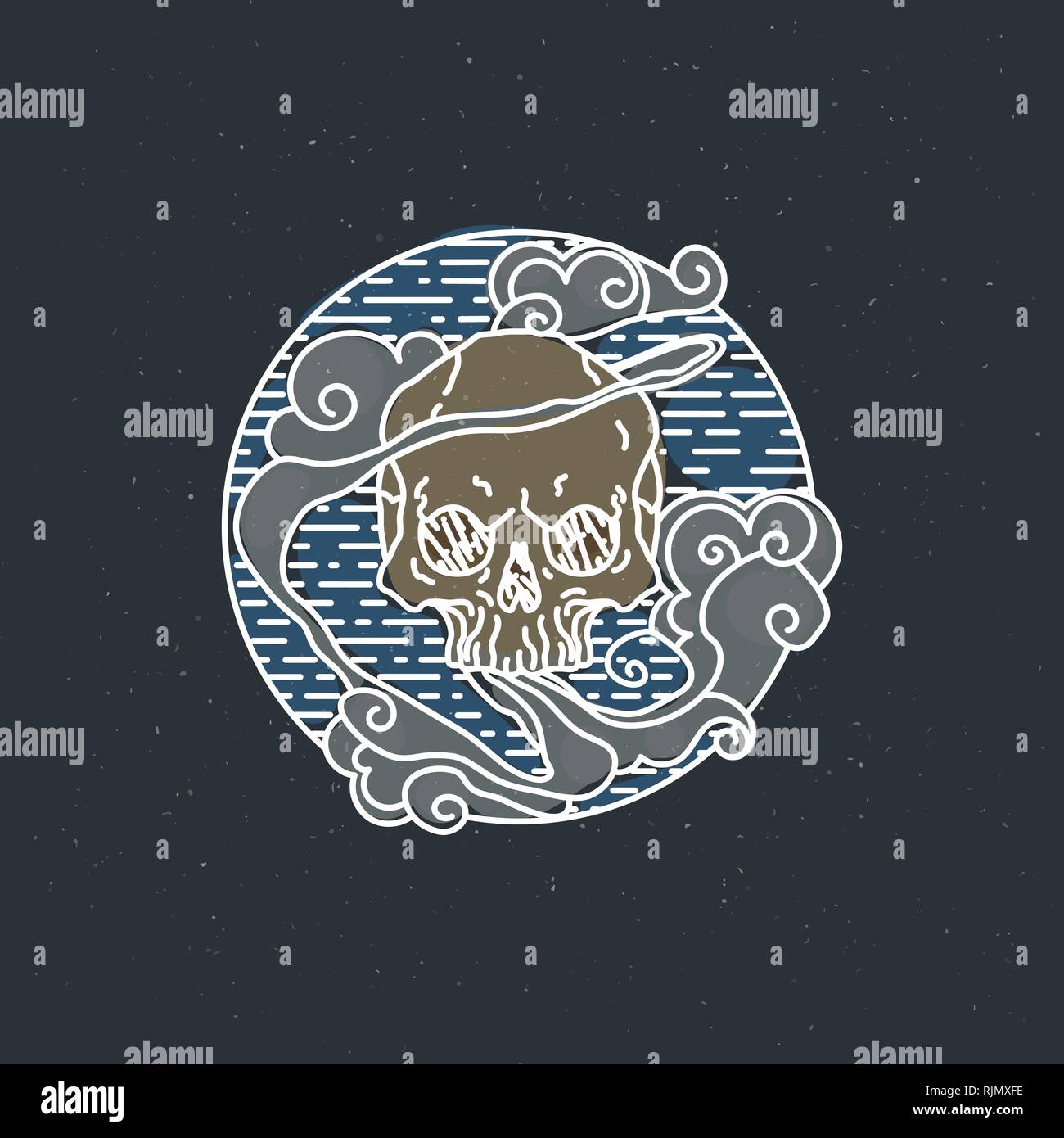 Vector illustration of color tattoo graphic human skull. Lined symbol ...