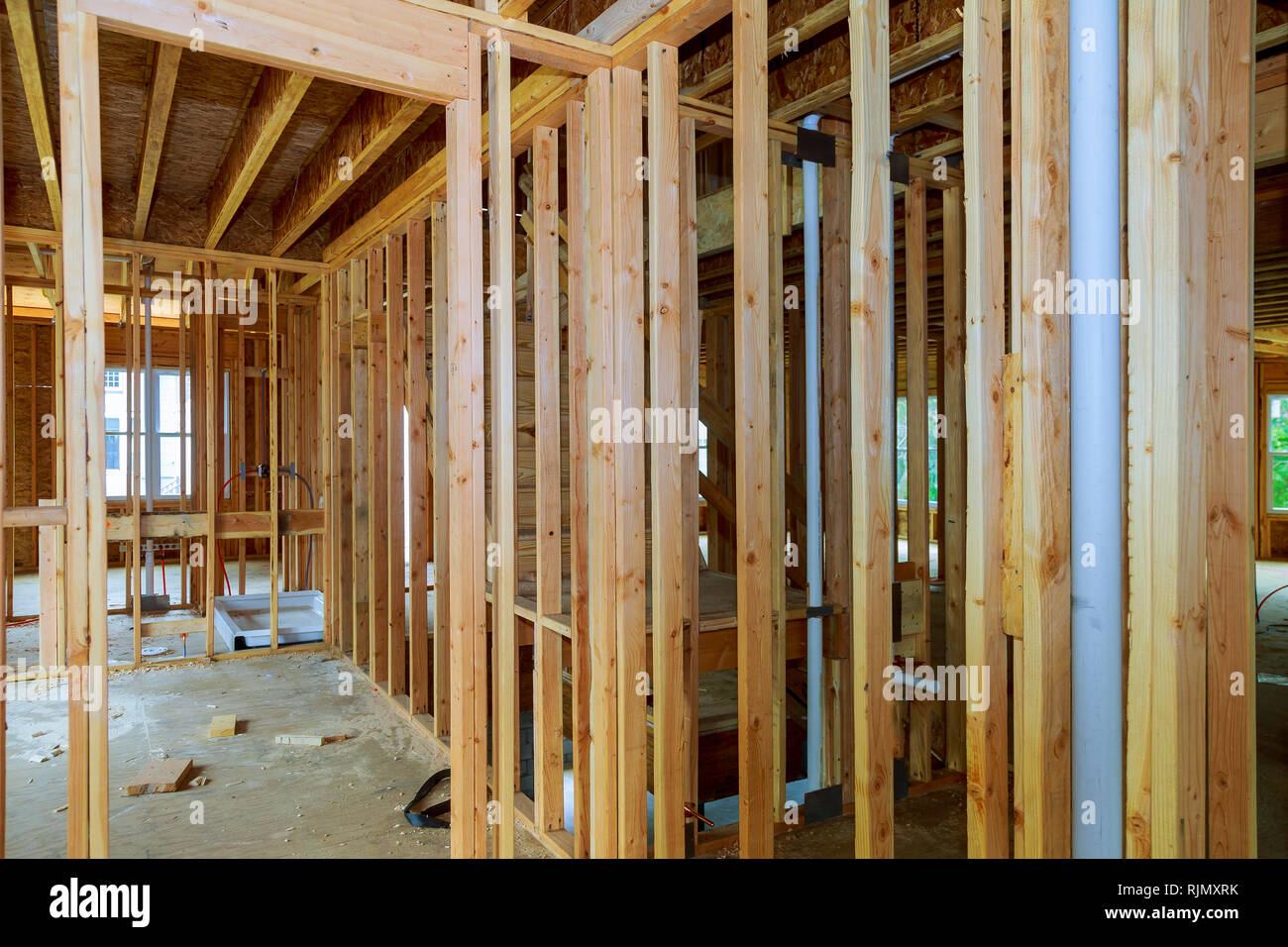 New home construction plastic plumbing tubes. Selective focus Stock ...