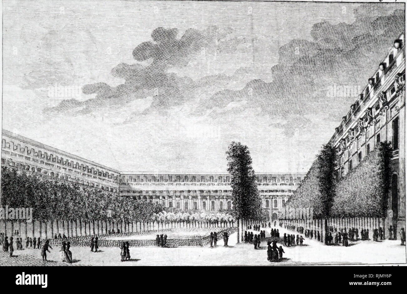 An engraving depicting Gardens of the Palais Royal, Paris, depicting ...