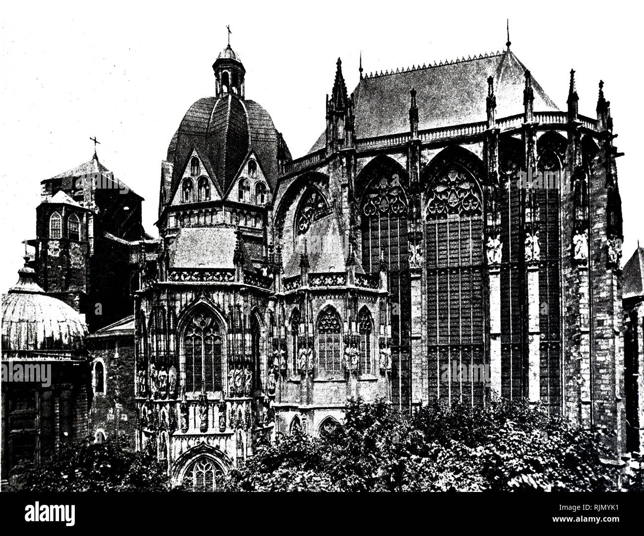 An engraving depicting Aachen Cathedral, a Roman Catholic church in ...