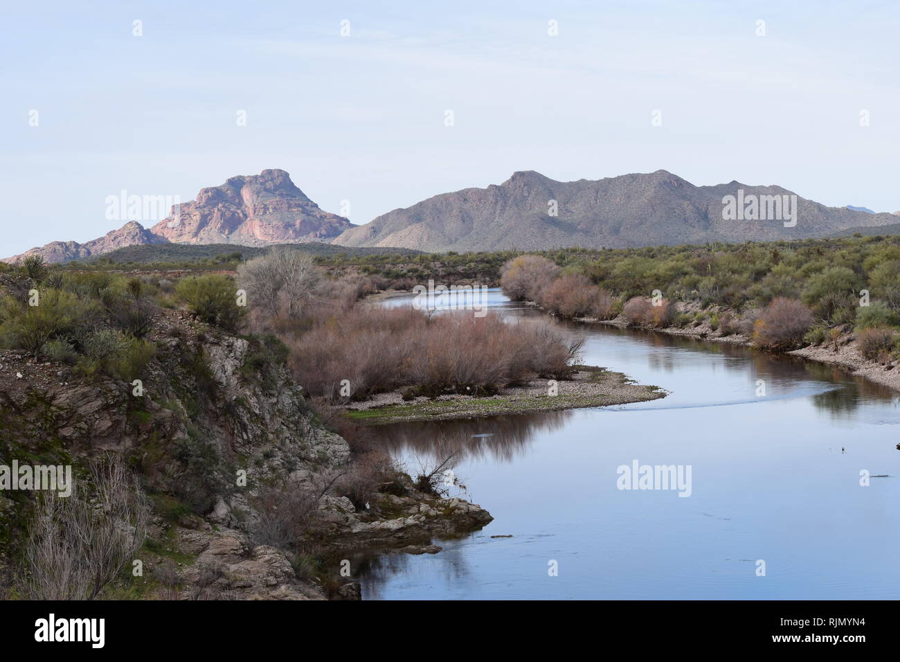Views of the Salt River as it snakes through the desert scape east of ...