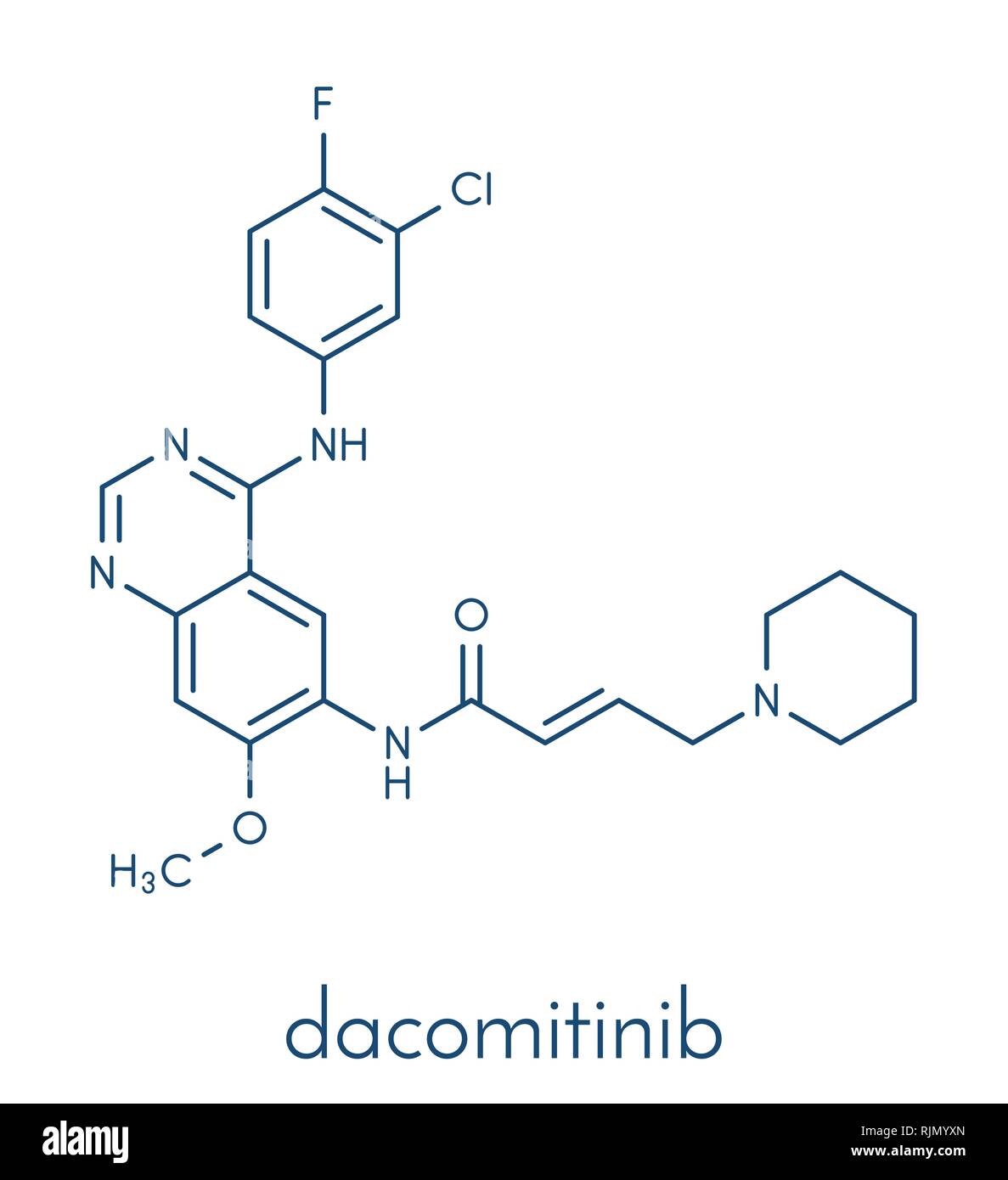 Dacomitinib cancer drug molecule (EGFR inhibitor). Skeletal formula ...