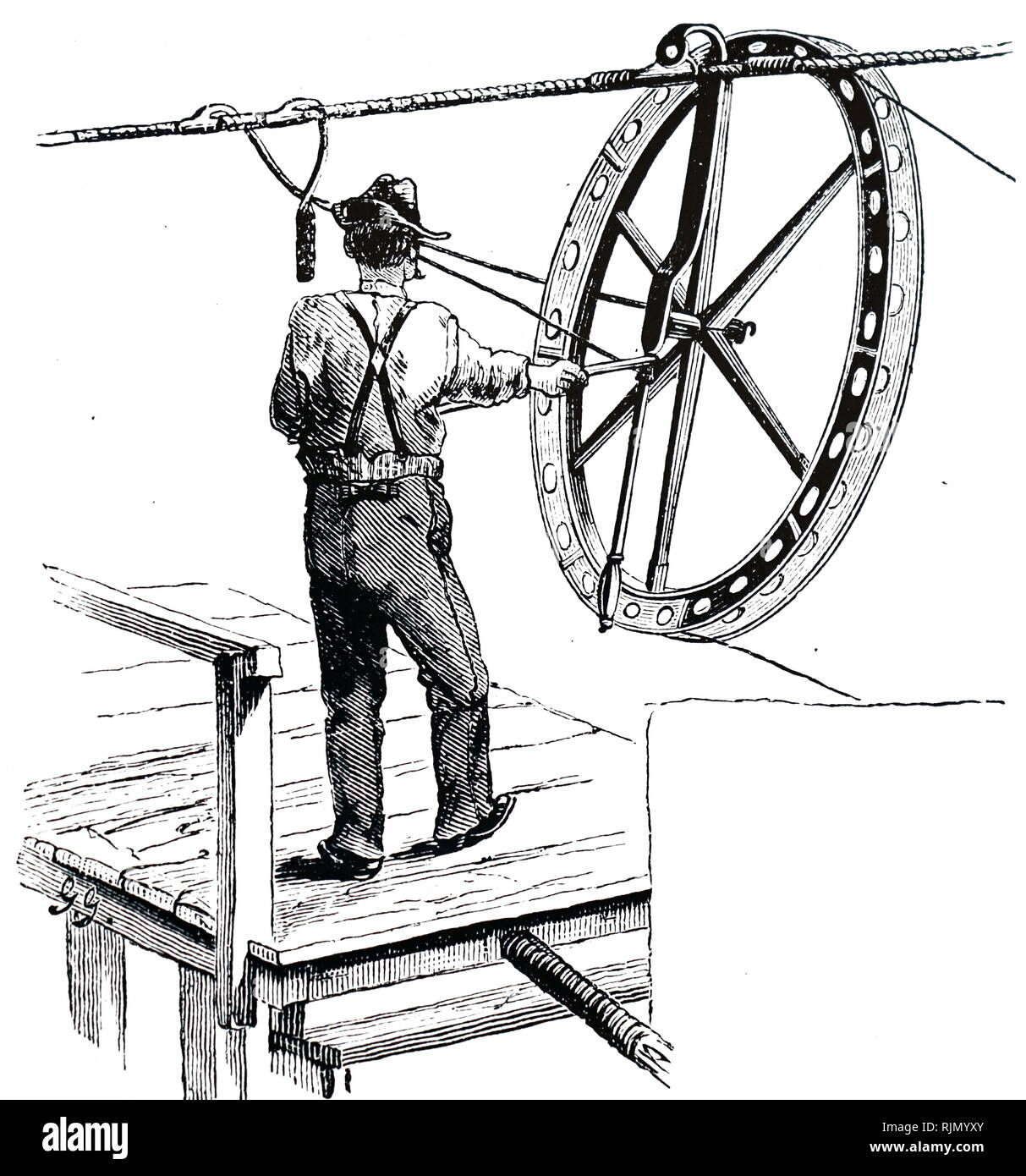 Illustration showing mechanism inside the Brooklyn Suspension Bridge ...