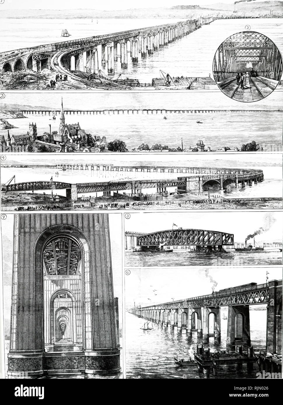 Illustration showing New (second) Tay Bridge, built in 1887, to replace ...