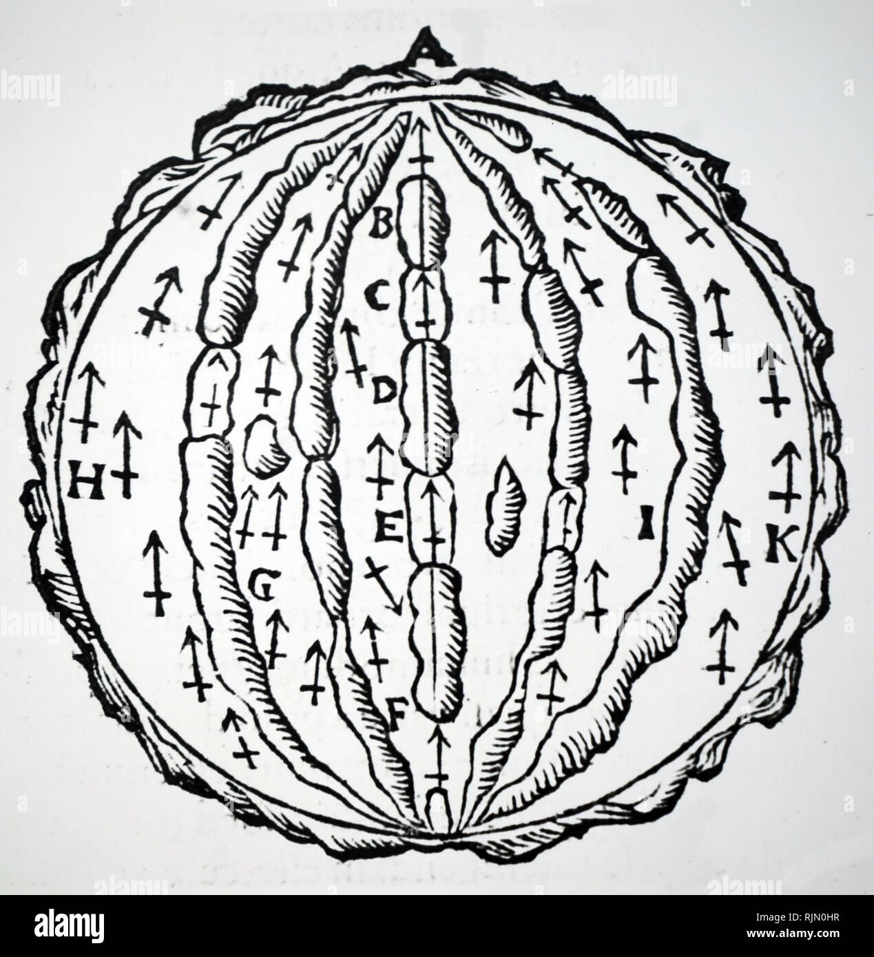 Illustration showing the Earth as a magnet, showing how pieces of ...