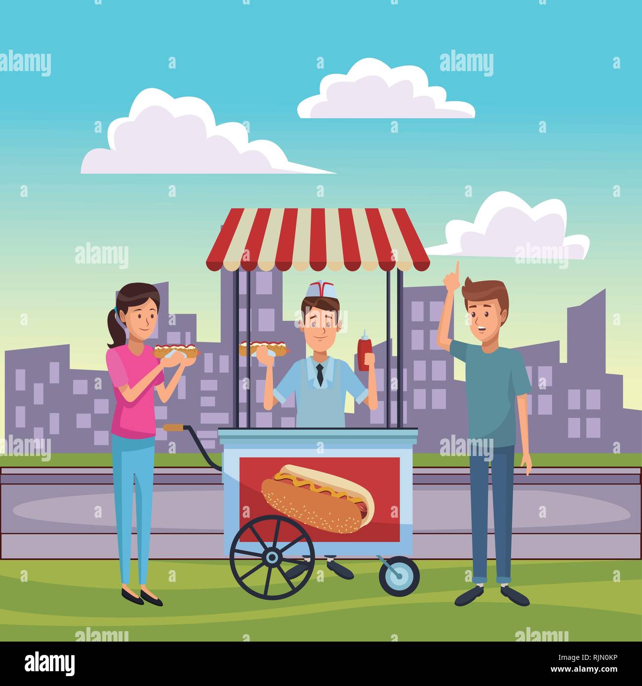 hot dog cart cartoon Stock Vector Image & Art - Alamy