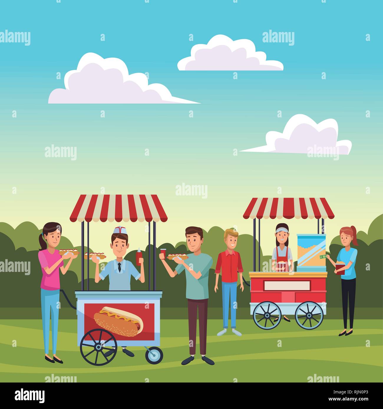 hot dog cart cartoon Stock Vector Image & Art - Alamy