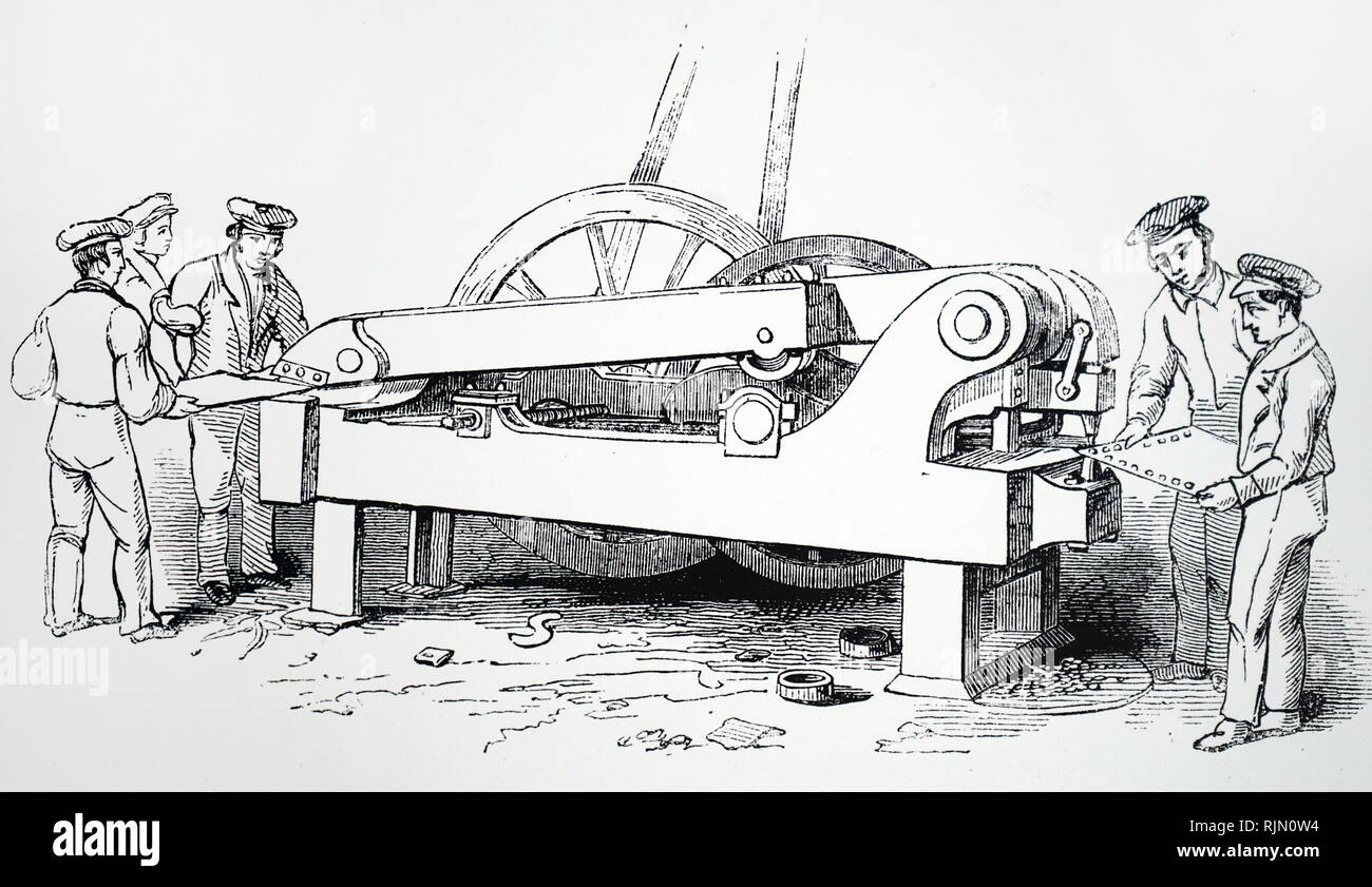 Illustration showing Cutting and punching machine of the type widely ...