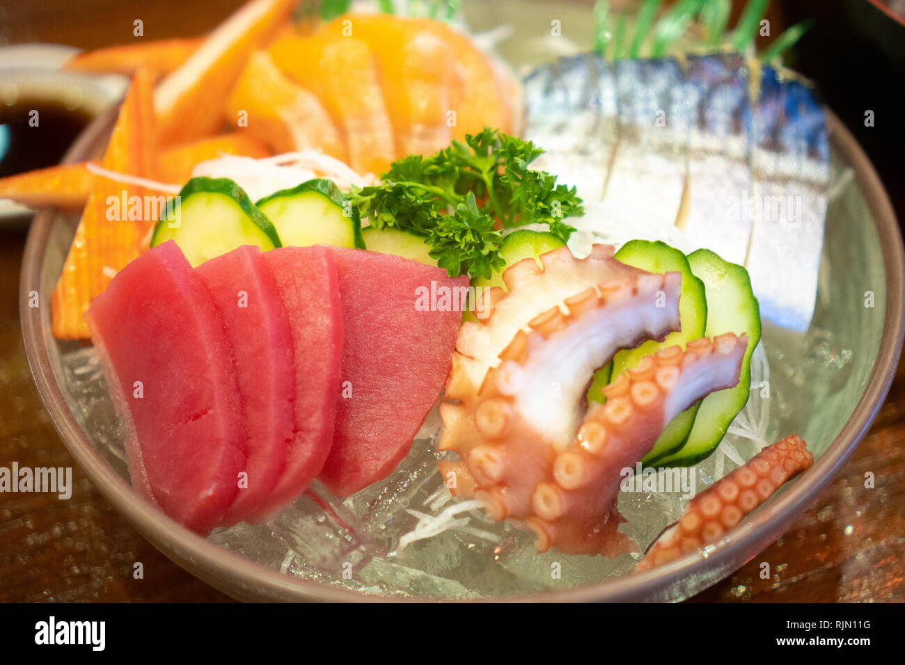 japanese foods sashimi (raw sliced fish, shellfish or crustaceans Stock ...