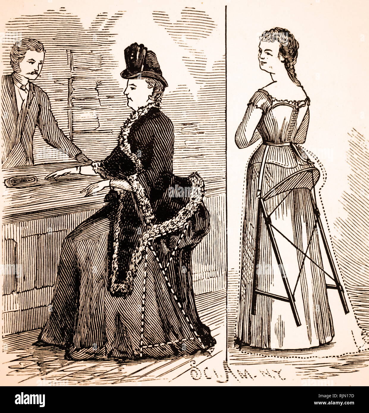 Illustration showing Combined stool and bustle to prevent ladies ...
