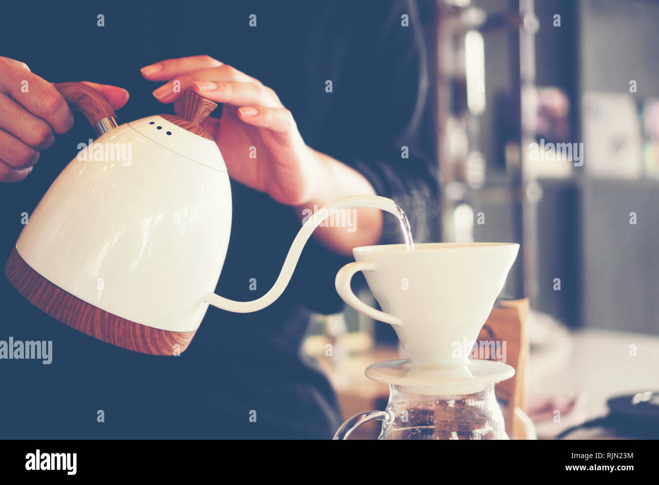 coffee drip, coffee filter process, vintage filter image Stock Photo ...