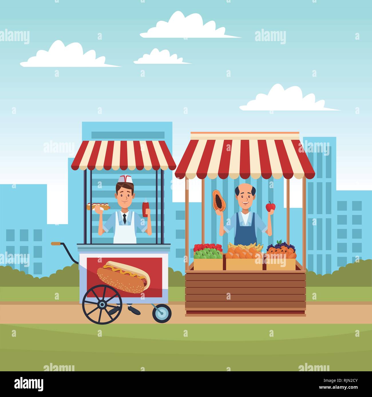 hot dog cart cartoon Stock Vector Image & Art - Alamy