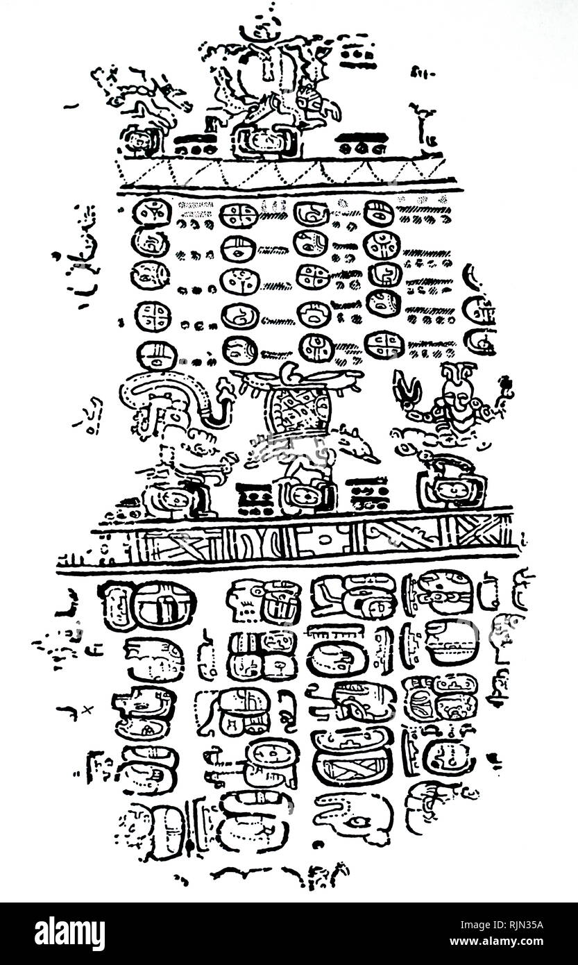 Illustration showing Three Maya zodiac signs (centre) from Codex ...