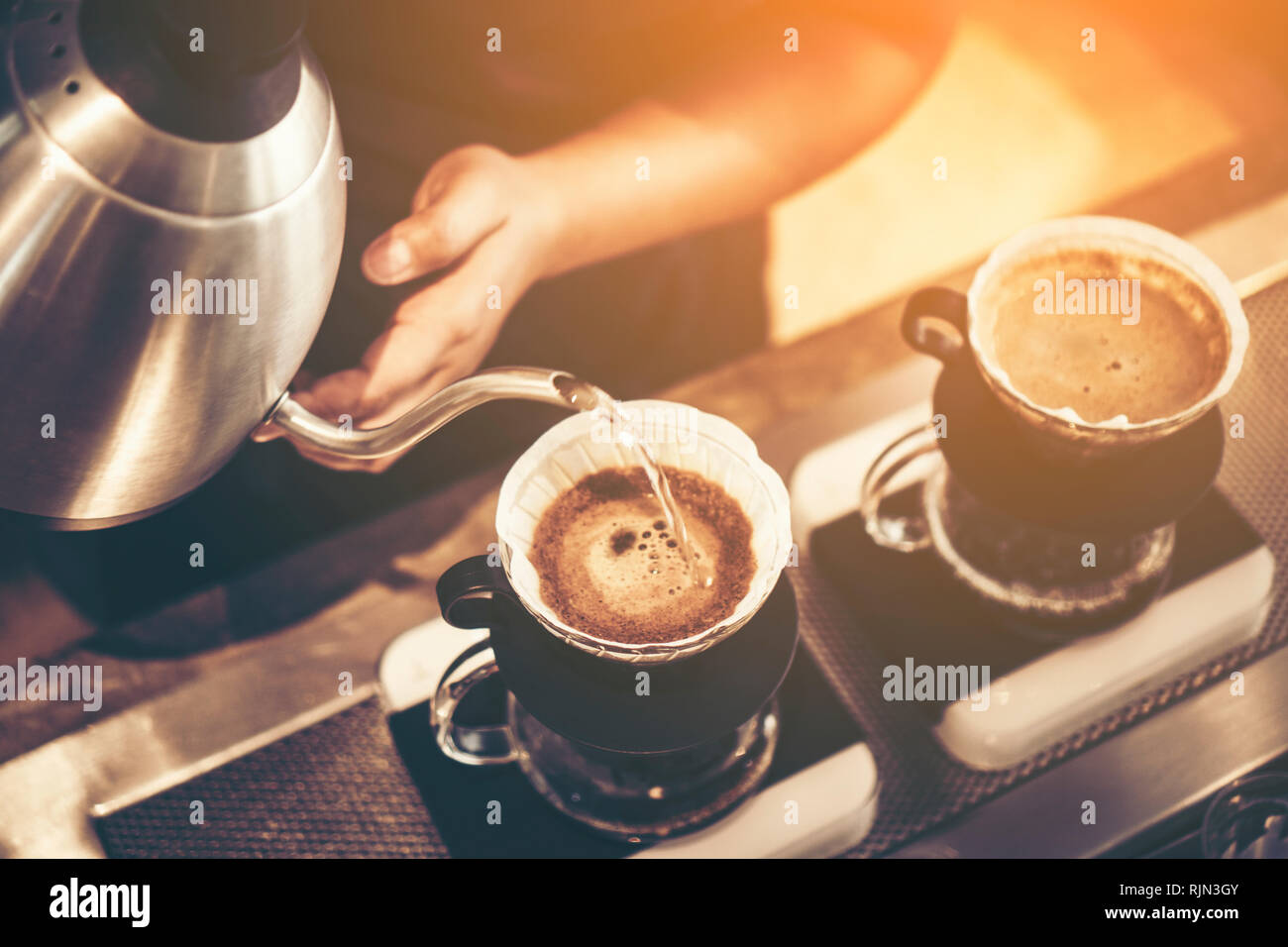 coffee filter drip process, vintage style Stock Photo - Alamy