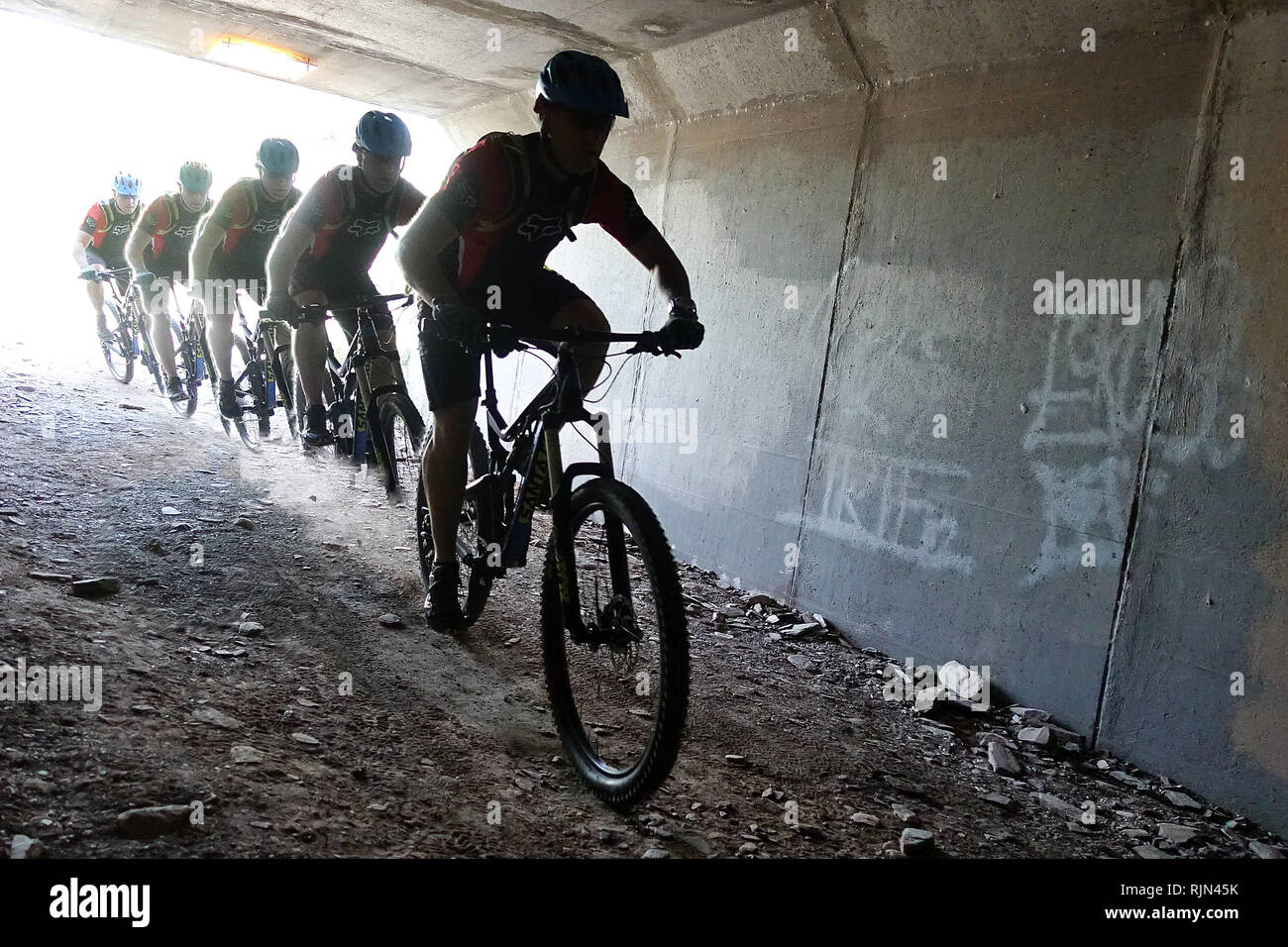 A mountain biker goes for a ride on a trail in Phoenix, Arizona Stock ...