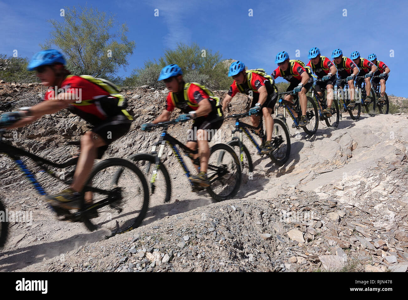 A mountain biker goes for a ride on a trail in Phoenix, Arizona Stock ...