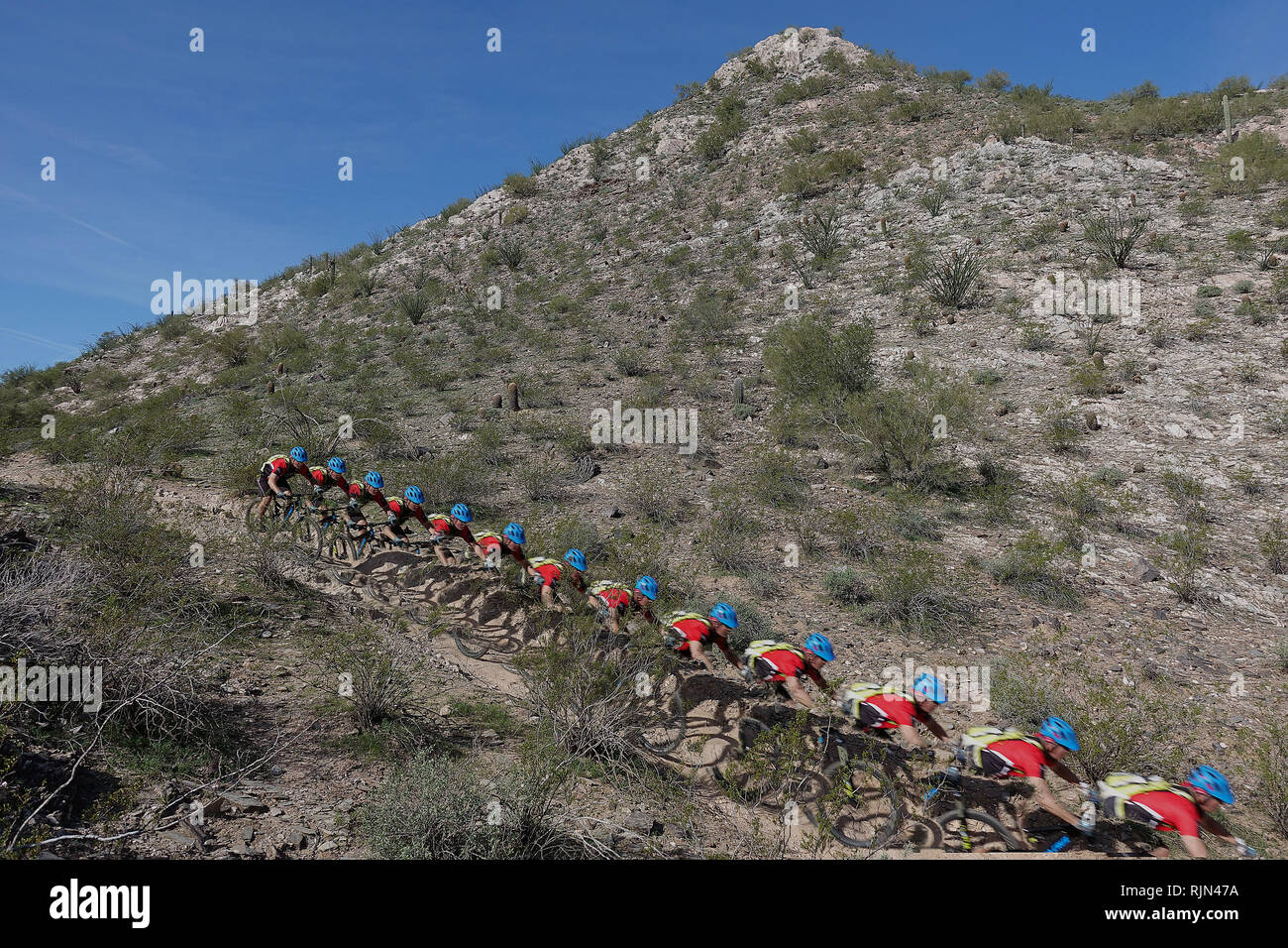 A mountain biker goes for a ride on a trail in Phoenix, Arizona Stock ...