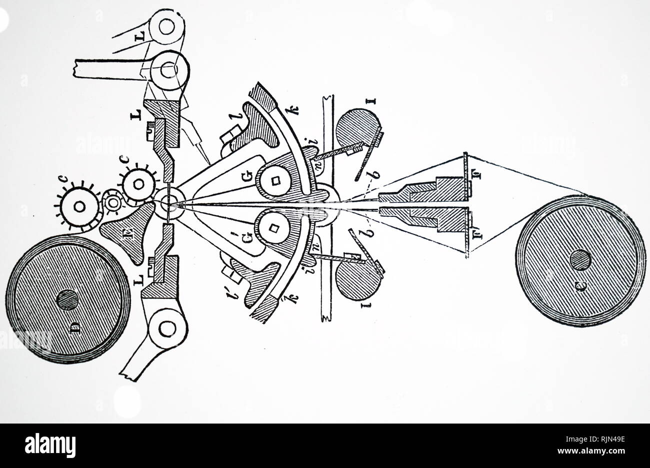 Illustration showing Mechanism of the bobbin net machine 1855 Stock ...